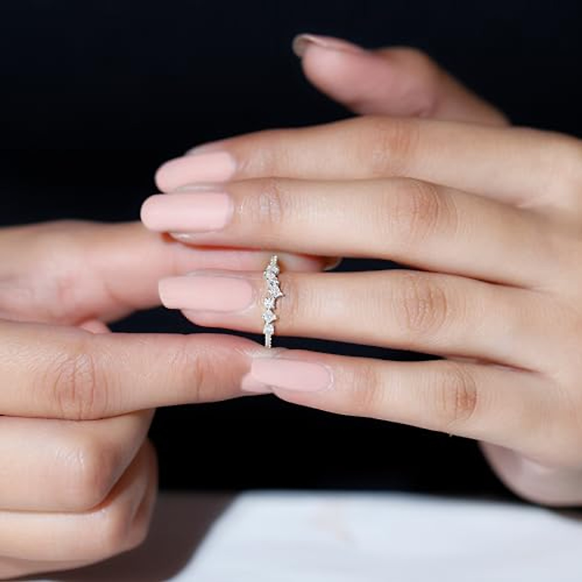 Moissanite Half Eternity Band Ring for Women, Certified Wedding Band Ring, D Color VS1 Clarity - With Jewelry Box, 14K White Gold, Size:US 11.00