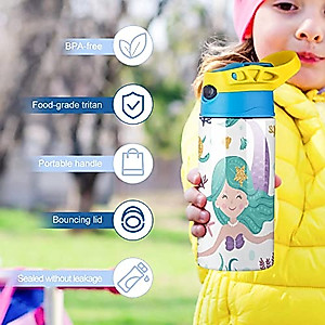 Water Bottle With Straw Mermaid Insulated Stainless Steel Vacuum Cup 500Ml For School 7.5x2.7 in