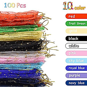 HDST-HOME 100 Pcs Moon Star Organza Gift Bag Jewelry Bags with Drawstring Candy Pouch Lavender Favor Mesh Bags Wedding Christmas Party, 5x7 Inches (10 Color)