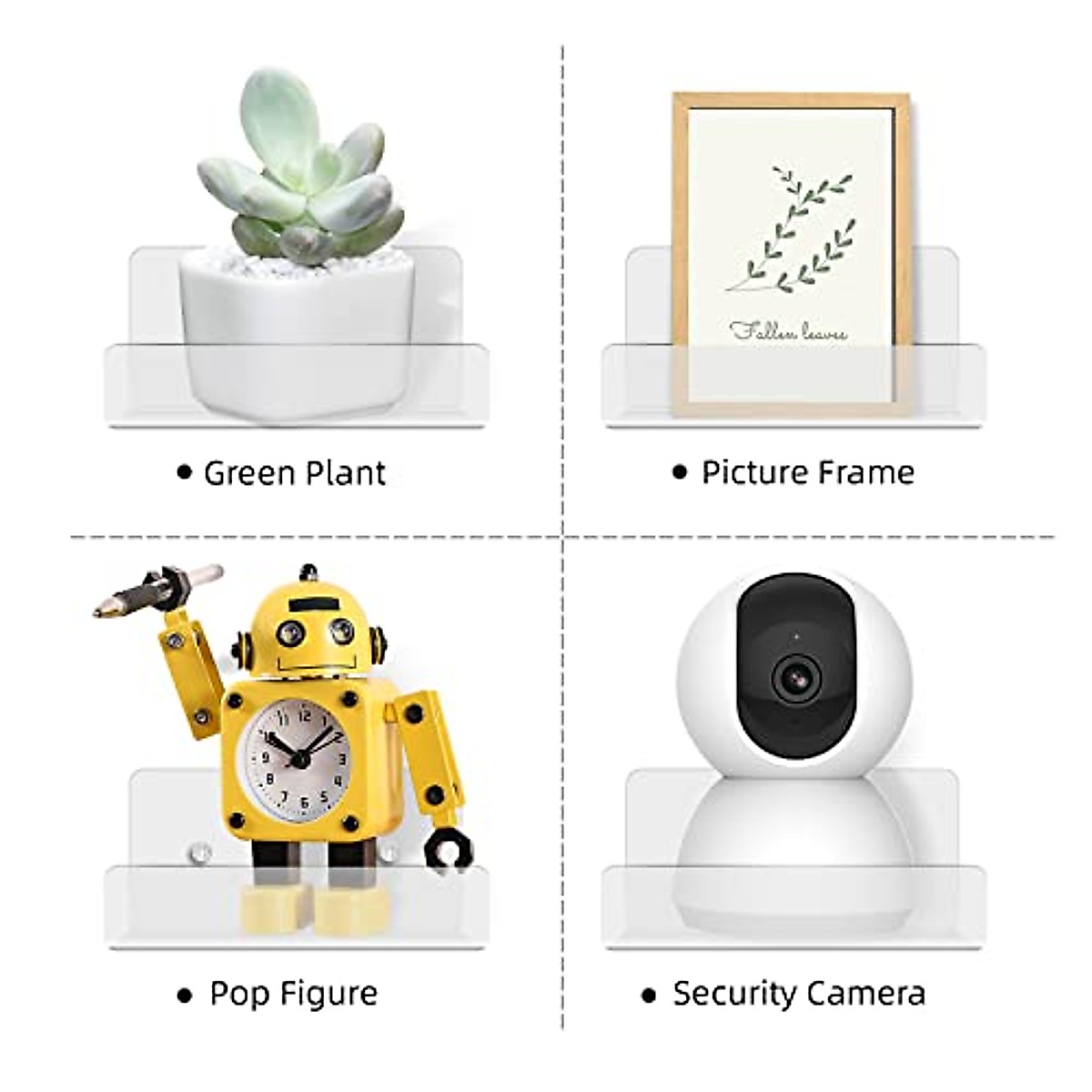 Douildhaiy 3 Pack Acrylic Small Floating Shelf for Wall Storage,4'' Clear Mini Adhesive Shelf for Living Room,Bathroom,Bedroom (Adhesive&Drilling)