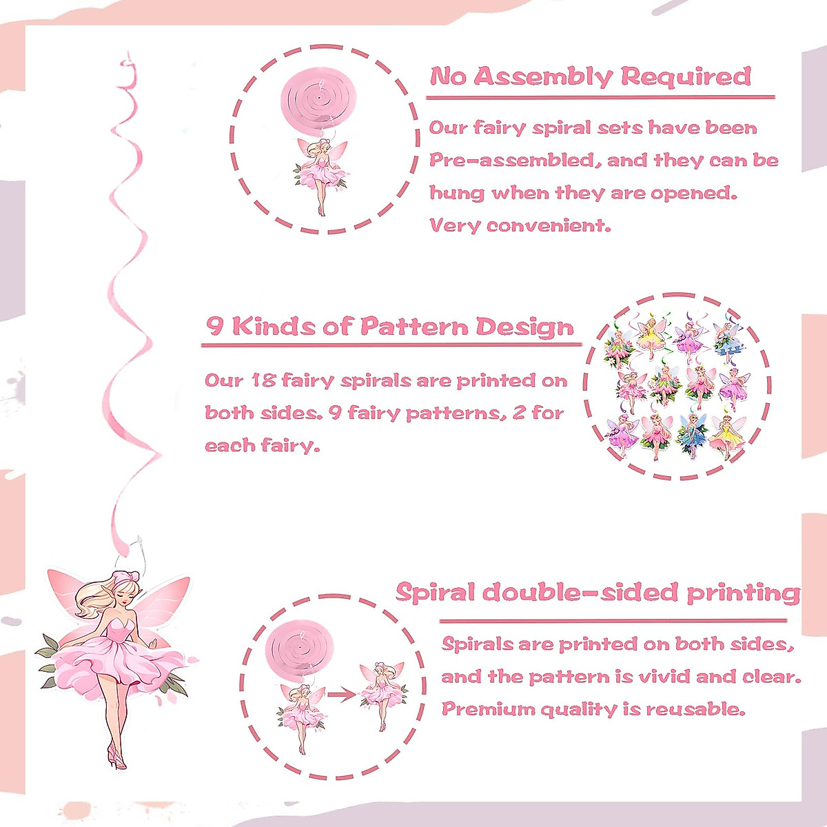 18PCS Fairy Party Decorations Fairy First Birthday Decorations Fairy Birthday Party Supplies Butterfly Birthday Decorations for Girls Fairy Hanging Swirls for Flower Baby Shower Garden Party