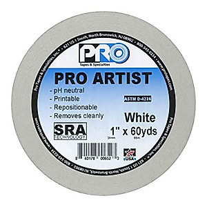 ProTapes Artist Tape Flatback Printable Paper Board or Console Tape, 60 yds Length x 1" Width, White (Pack of 1)
