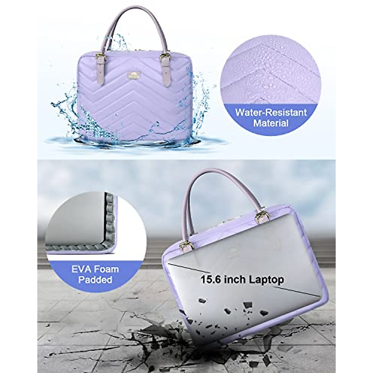 Laptop Bag for Women, 15.6 Inch Slim Computer Bag Laptop Briefcase, Lightweight Water Resistant Laptop Accessories Carrying Case Sleeve Cute Business Work Office Handbag Gifts for Women Travel, Purple