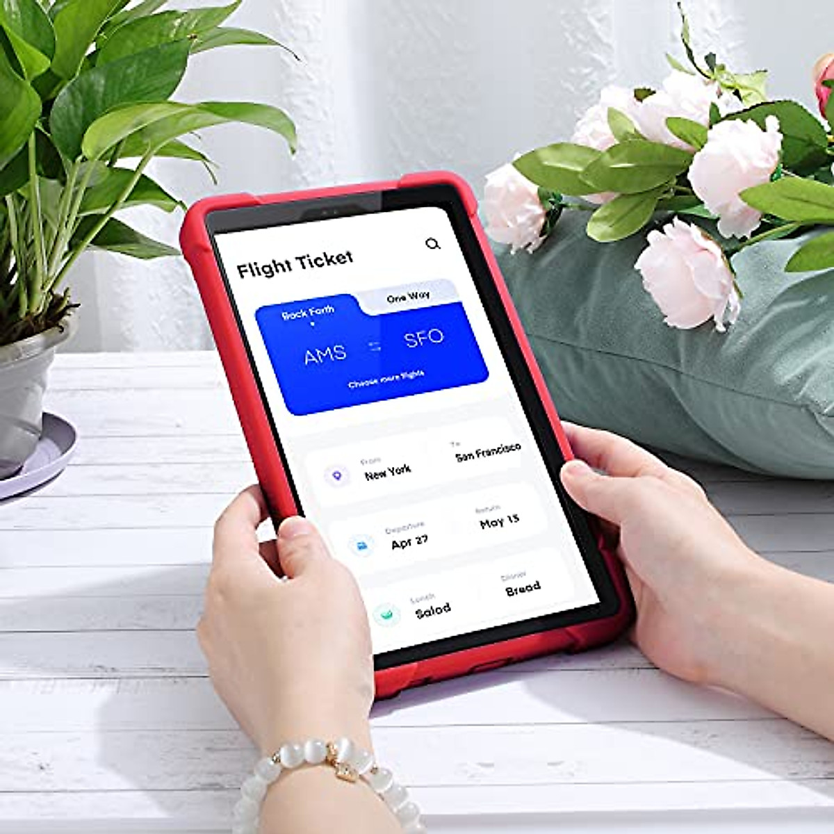 KIQ Guardian Series Samsung Galaxy Tab A 8.4 Case SM-T307 SM-T307U SMT307 2020 Kickstand Hard Durable Rugged Protective Cover W/Handle Shoulder Strap for Samsung Tab A 8.4 - Black Red