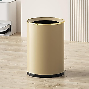 LEASYLIFE 2.3GAL Metal Trash Can, Modern Bathroom Garbage Can, Champagne Gold Fancy Gold Waste Paper Baskets for Bathroom,Bedroom,Living Room,Hotel,Office (9L-Champagne Gold)