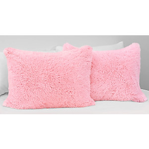 Sweet Jojo Designs Boho Chic Bohemian Pink Fuzzy Faux Fur Plush Duvet Comforter Cover and Sham 3 pc. Soft Shaggy Fluffy Full/Queen Size Bedding Set Luxury College Dorm Teen