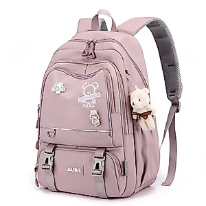 AONUOWE Kawaii Backpack for Girls and Boys Aesthetic Back to School Lovely Accessories Cute Bag in 5 Colors (Purple)