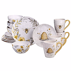 Certified International Bee Sweet Dinnerware, Service for 4, 16 Piece Set, Multi Colored