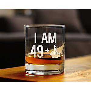 49 + 1 Middle Finger - Funny 50th Birthday Whiskey Rocks Glass Gifts for Men & Women Turning 50 - Fun Whisky Drinking Tumbler