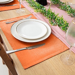 Rinpon Cloth Placemats Set of 8, Linen Type Fabric Placemats Machine Washable Placemats Heat Resistant Placemats Wrinkle Free Thick Polyester Kitchen Place Mats for Dining Table (Orange)