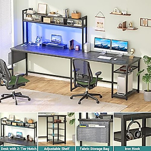 Besiost L Shaped Gaming Desk with Power Outlets, 59" Reversible L Shaped LED Computer Desk with Monitor Stand & Storage Shelf, Corner Gamer Desk Home Office Desk with Storage Bag, Black Oak