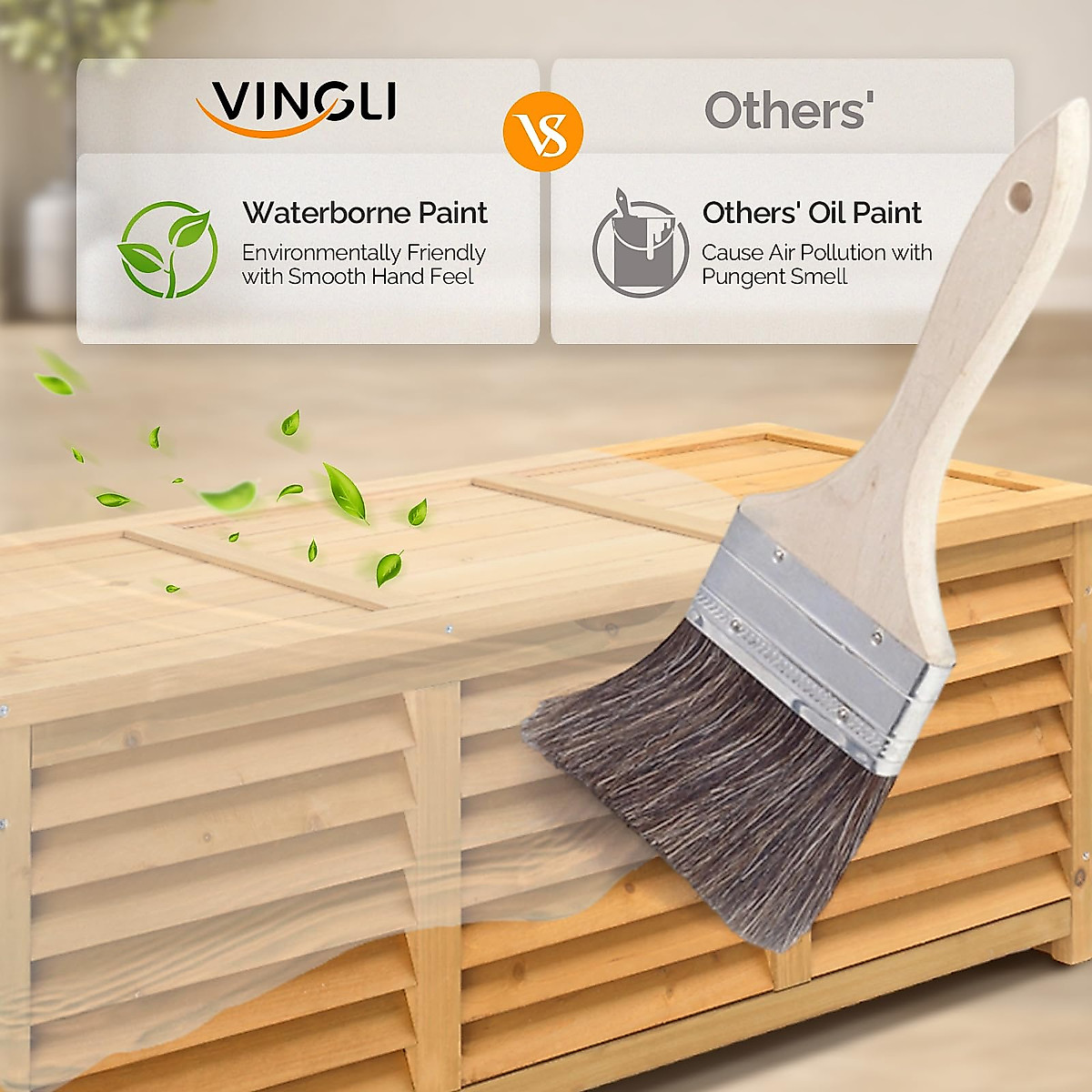 VINGLI 47 Gallon Wood Deck Box, Outdoor Storage Box for Tools, Cushions, Patio Storage Bench Container for Backyard, Porch, Garden (Natural)