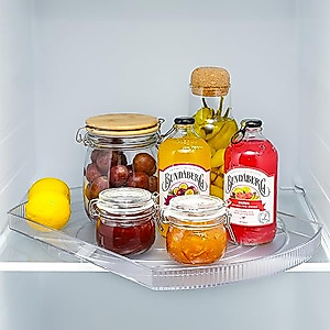 LAMU Square Lazy Susan Organizer for Refrigerator, Slide and 360° Rotate Rectangle Turntable Organizer and Storage for Fridge, Cabinet, Pantry, Kitchen Countertop, 16.53'', Clear