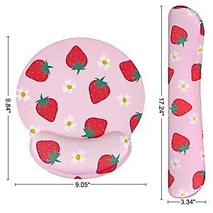 Seorsok Cute Mouse Pad Wrist Support, Ergonomic Mouse Pad with Non-Slip Base for Office Gaming Working Computers,Easy Typing & Pain Relief Mouse Mat,Pink Strawberry