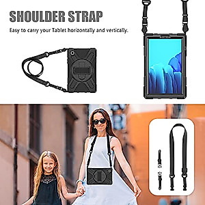 TSQ Case for Samsung Galaxy Tab A7 Lite 8.7" w/Glass Screen Protector Stand&Hand Strap | Heavy Duty Rugged Silicone Kids Case for Galaxy Tab A7 Lite 2021 SM-T220/T225/T227U | Black