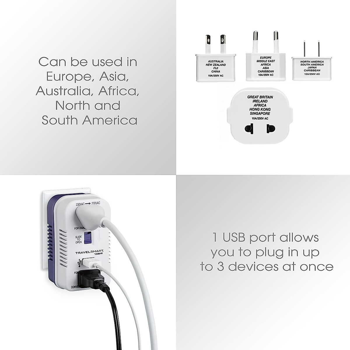 INFINITIPRO by Conair Travel Voltage Converter with Adapter Plugs for Hair Styling Tools & Appliances by Travel Smart