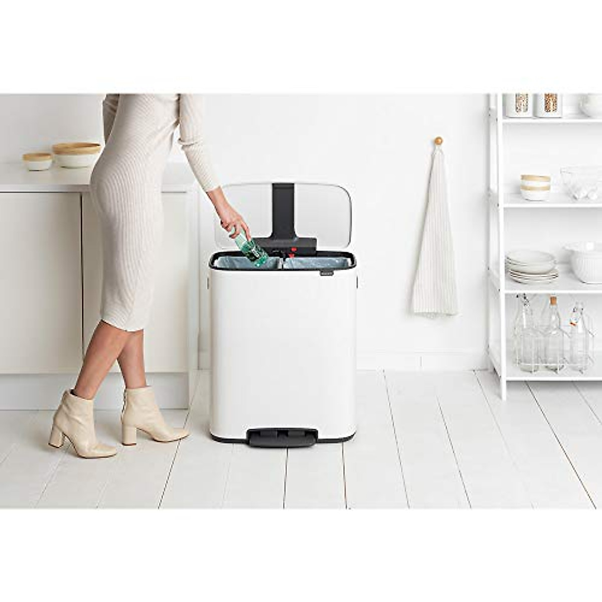Brabantia Recycling Pedal Bin, Steel, White, Large (2x30L)