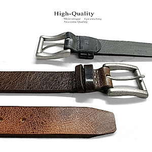 BS0008 Genuine Full Grain Leather Vintage Casual Jean Belt 1-1/2"(38mm) Wide (Tan, 32)