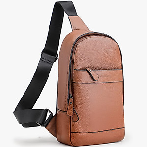 Genuine Leather Shoulder Backpack For Men Women Sling Crossbody Bag For Travel Crossbody Backpack with Charging Port - Black