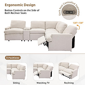 LIANGFU 104''Power Recliner Corner Sofa, Home Theater Reclining Sofa, L Shape Sectional Couches, Sectional Couches with Storage Box, Cup Holders, USB Ports and Power Socket for Living Room (Beige)