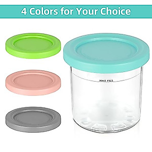 HOTUT Ninja Creami Containers,4 Pack Replacement Pints and Lids+4 Scoops Dishwasher Safe Compatible with NC301,NC300,NC299AMZ,CN305A and CN301CO Series Ninja Ice Cream Makers (Not Fit for NC501)