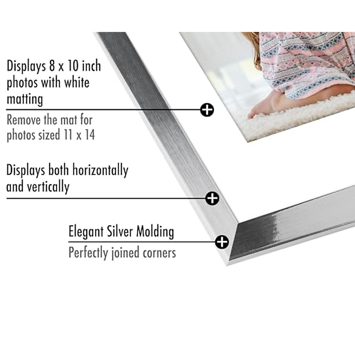 Americanflat 11x14 Picture Frame with Polished Crystal-Clear Glass - Use as 8x10 Frame with Mat or 11x14 Frame Without Mat - Signature Collection - Photo Frame for Wall Display - Silver