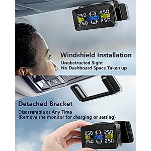 2023 Upgrade Tire Pressure Monitoring System 【Detached Bracket】 Wireless Solar TPMS Monitor System Accuracy 0.01Bar Installed on Windowshield Real-Time Display 22-87 PSI for Car RV SUV