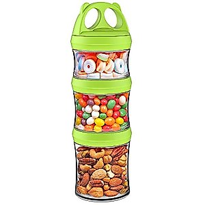 SELEWARE Portable, Stackable Food Storage Containers for Formula, Snacks, Powder and Drinks, Twist Lock System, Airtight, Leak-proof, BPA and Phthalate Free, 3-Piece Jars, 28oz Green