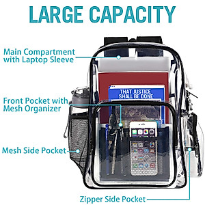 MATEIN Clear Bookbag, Anti Theft Transparent College School Backpack for Women Fits 15.6 inch Laptop