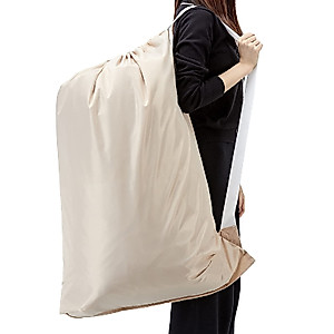 HOMEST XL Nylon Laundry Bag with Strap, Large Dirty Clothes Organizer, Easy Fit a Laundry Hamper or Basket, Can Carry Up to 4 Loads of Laundry, Beige