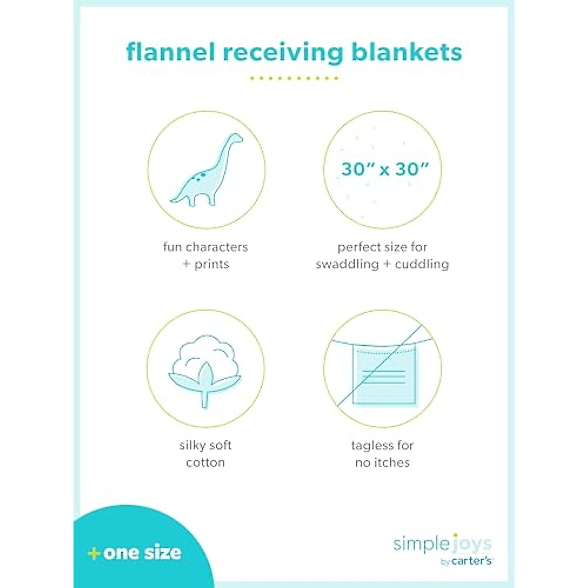 Simple Joys by Carter's Unisex Babies' Muslin burp cloths, Pack of 7, Multicolor/Dinosaur/Dots/Floral/Lemon/Turtle, One Size