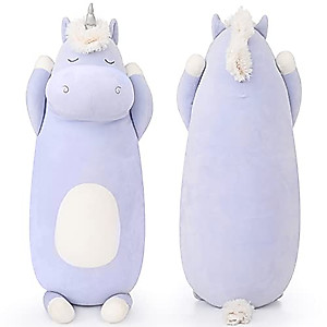MorisMos 36.2" Unicorn Body Pillow Large Hugging Pillow Unicorn Stuffed Animal,Soft Plush Toy for Kids Girl, Animal Body Pillow for Christmas Birthday Valentine's Day, Blue