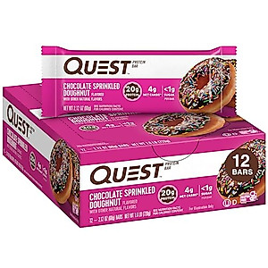 Quest Nutrition Chocolate Sprinkled Doughnut Protein Bars, High Protein, Low Carb, Gluten Free, Keto Friendly, 12 Count