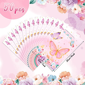Teling 50 Pcs Butterfly Gift Bags Plastic Small Pink Butterfly Candy Bags Butterfly Birthday Goodie Bag with Die Cut Handle for Butterfly Theme Party Gift Wrapping Supplies Decor, 7 x 10 Inch
