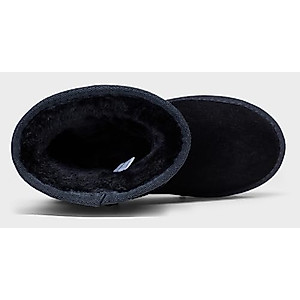 Vepose Boy's Girl's Snow Boots Black Cow Suede Leather Warm Classic Booties for Big Kids Size 4(CTX827 Black 04)