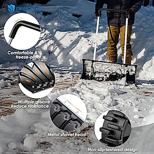 ORIENTOOLS Snow Shovel with Wheels, 26" Wide Blade with 6" Wheels and Adjustable Handle Efficient Snow Plow Shovel Snow Clean Tool for Driveway or Pavement