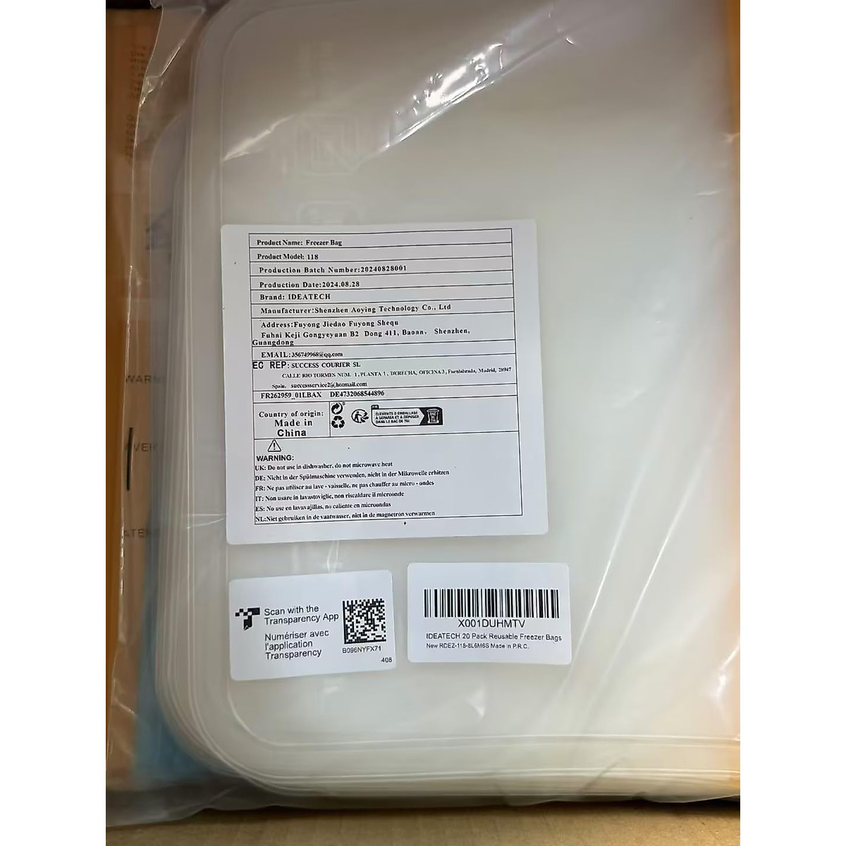 Reusable Storage Bags, 20Pack BPA Free PEVA Reusable Freezer Bags,Reusable Gallon Bags, Reusable Sandwich Bags, Silicone Food Bags for Women, Men (20Pack-8 Large +6 Sandwich +6 Snack)