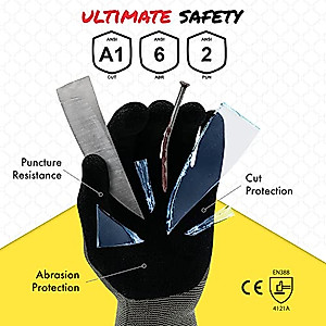 Quest Cut Resistant Work Gloves – Cut Proof Working Gloves Heavy Duty Cutting and Abrasion Protection – Puncture Resistant Gloves - Large, Pack of 3 Pairs