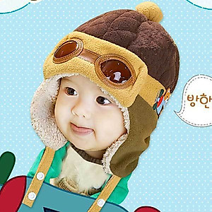 Kafeimali Baby Boys Girls Crochet Earflap Winter Warm Caps Beanie Pilot Aviator Cartoon Hats (Brown)