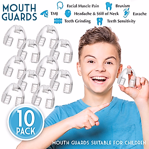 Alayna Kids Mouth Guard for Grinding Teeth - 10 PK Night Guard for TMJ Bruxism Teeth Clenching, No Boiling or Molding - for Upper or Lower Jaw - Ready to Use Childrens Dental Guard for Pain Relief
