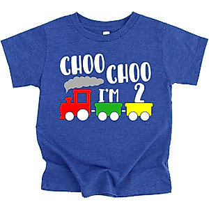 Olive Loves Apple Choo Choo I'm Two Boys 2nd Birthday T-Shirts for Baby Boys Second Birthday Outfit Vintage Royal Shirt 2T