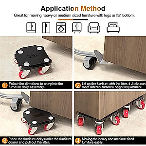 Ronlap Furniture Movers, Furniture Dollies Moving Dolly 4 Wheels Heavy Duty, Furniture Lifter Mover Tool Set for Moving Equipment Heavy Furniture Appliance Refrigerator Sofa, 680Lbs Capacity, Black