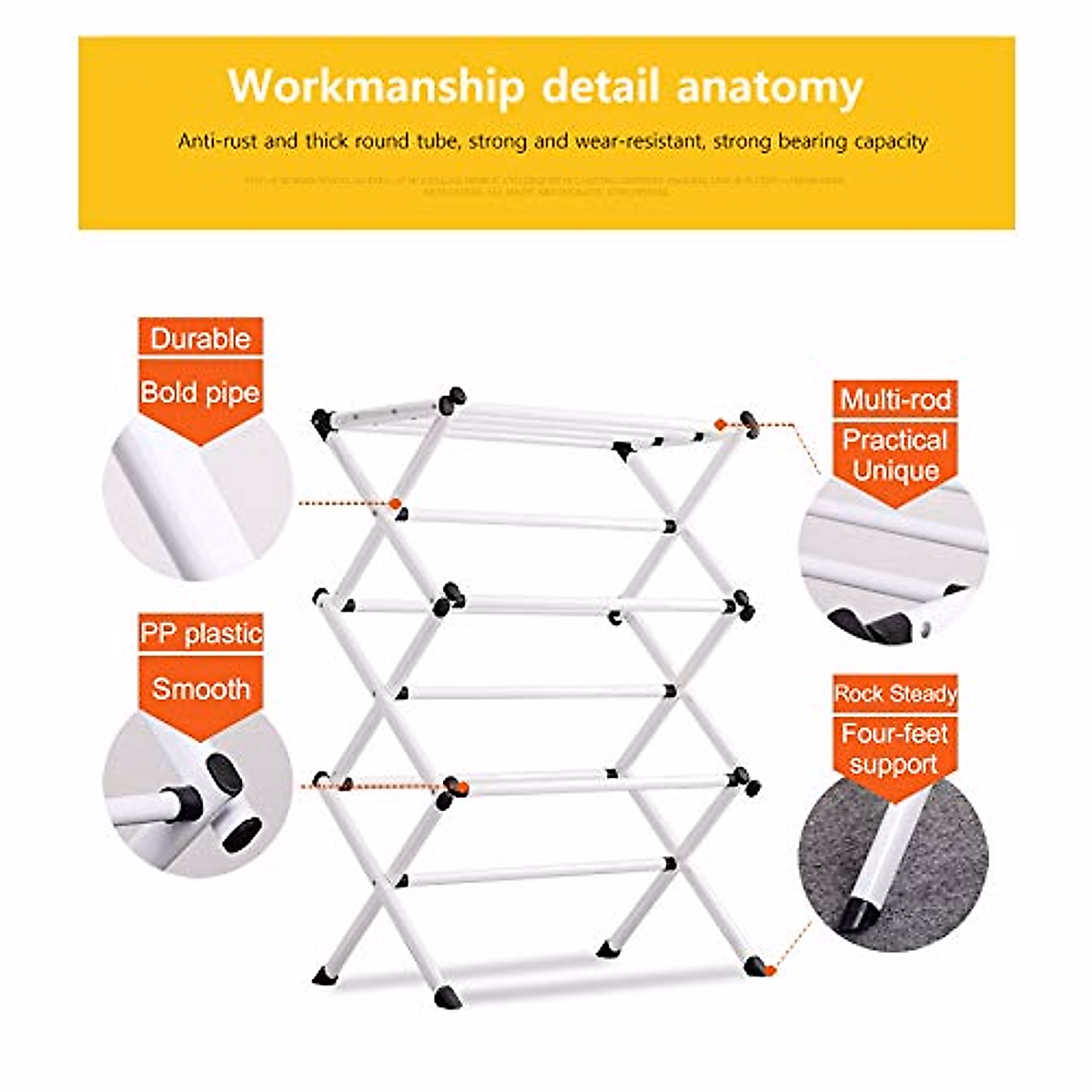 FKUO Household Indoor Folding Clothes Drying Rack, Dry Laundry and Hang Clothes,Towel Rack for Storage (White)