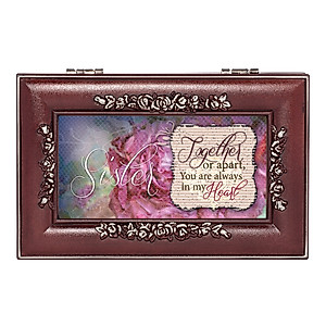 Cottage Garden Sister Always in My Heart Rosewood Finish Embossed Jewelry Music Box - Plays Tune Canon in D