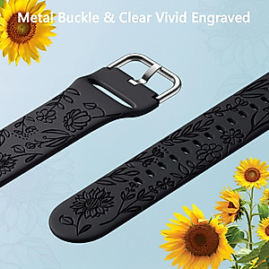 SNBLK Flower Engraved Bands Compatible with Samsung Galaxy Watch 7 6 5 4 Band 40mm 44mm, 20mm Strap for Galaxy Watch 6 40mm 44mm/Galaxy Watch 42mm/Watch 3 41mm/Active 2 40mm 44mm, Black
