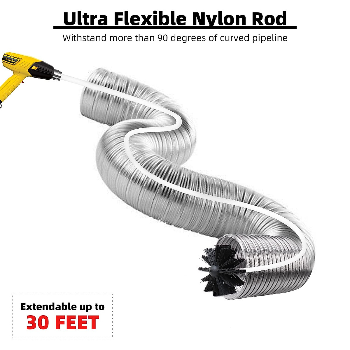 SEKKVY 30 feet Dryer Duct Cleaning Kit Chimney Cleaner Brush Lint Remover Use with or Without Drill Includes 18 Rods and 2 Nylon Brush Heads