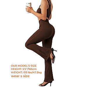 SUUKSESS Women Ribbed Seamless Tummy Control Flare Leggings Bootcut High Waist Workout Yoga Pants 31'' (Dark Brown,S)