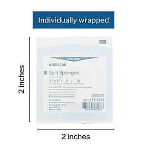McKesson Split Sponges, Sterile, 100% Cotton, I.V. Drain Split Dressing, 2 in x 2 in, 2 per Pack, 700 Packs, 1400 Total