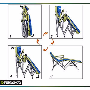 FUNDANGO Folding Outside Heavy Duty Patio Deck Chaise Lounges Lawn Chairs with Footrest for Outdoor Sun Tanning Beach Pool, Support up to 264 lbs, 34.25x 61.42x 33.86inch, Blue/Green