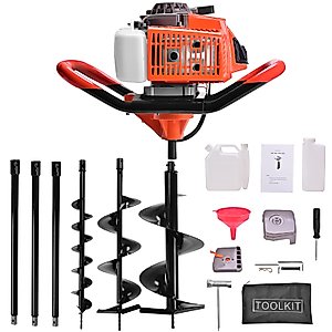 72cc Auger Post Hole Digger - wuyule 3KW 2 Stroke Gas Powered Post Hole Digger for Drill, Earthquake Auger Kit with 3 Extension Rods 3 Auger Bits(4" & 8" & 12")